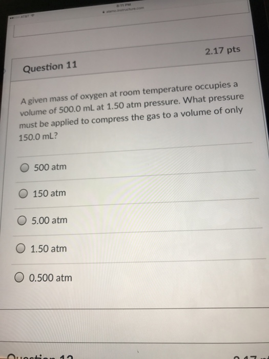 Solved A given mass of oxygen at room temperature occupies a | Chegg.com