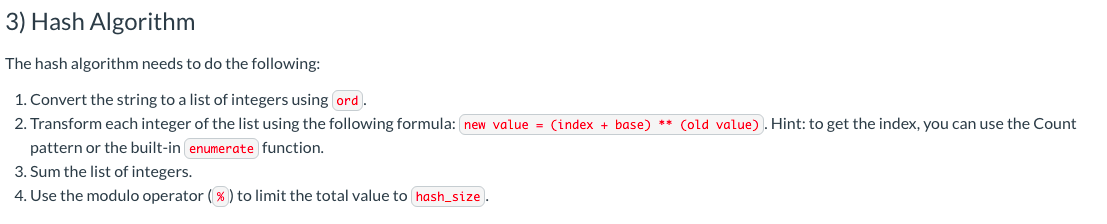 Solved I need help defining the function hash_text here is | Chegg.com