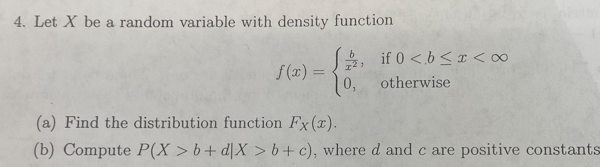 Solved 4. Let X be a random variable with density function | Chegg.com