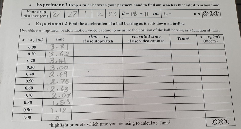 Solved • Experiment 1 Drop a ruler between your partners | Chegg.com