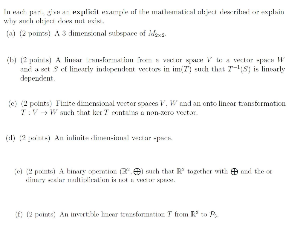 Solved In each part, give an explicit example of the | Chegg.com