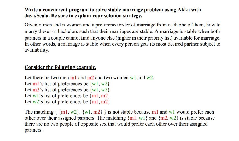 Write a concurrent program to solve stable marriage | Chegg.com