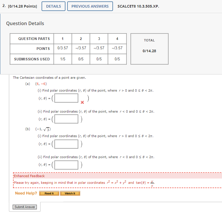 Solved Question Details The Cartesian coordinates of a point | Chegg.com
