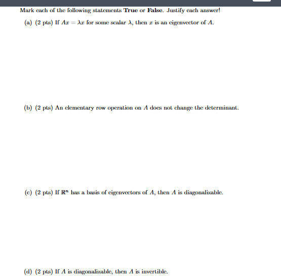 Solved Mark each of the following statements True or False. | Chegg.com