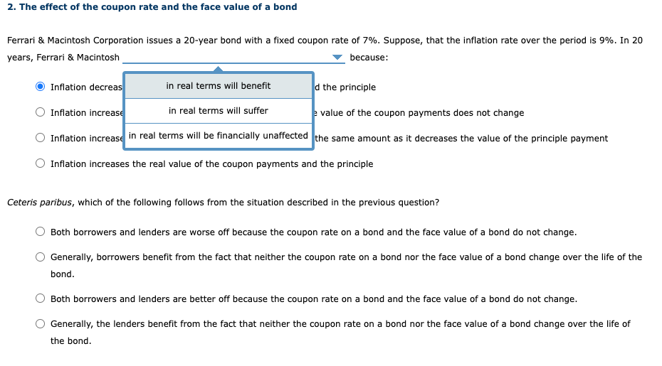 Solved 2. The effect of the coupon rate and the face value | Chegg.com