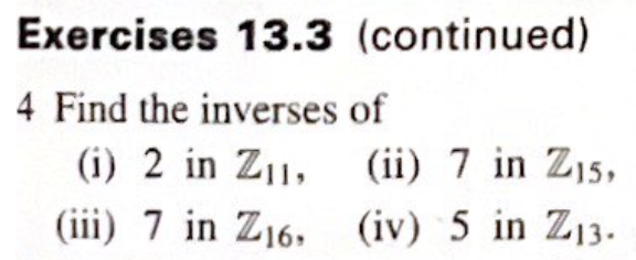 Solved Exercises 13.3 (continued) 4 Find the inverses of (i) | Chegg.com
