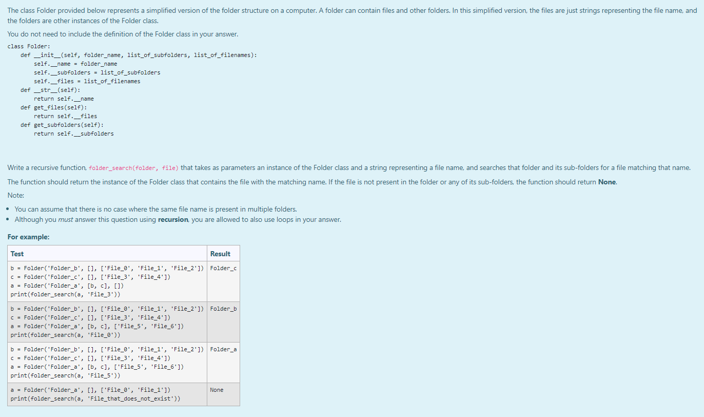 Solved The class Folder provided below represents a | Chegg.com