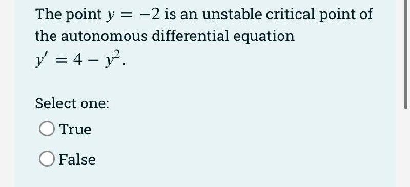 Solved = The point y = –2 is an unstable critical point of | Chegg.com