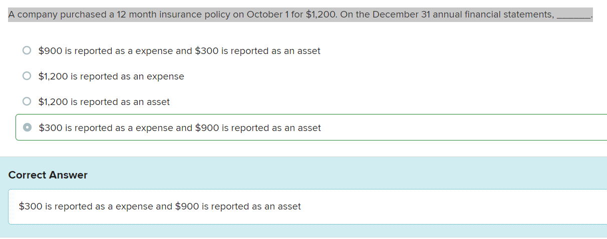 Solved A company purchased a 12 month insurance policy on | Chegg.com