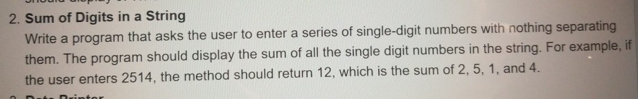 Solved 2 Sum Of Digits In A String Write A Program That