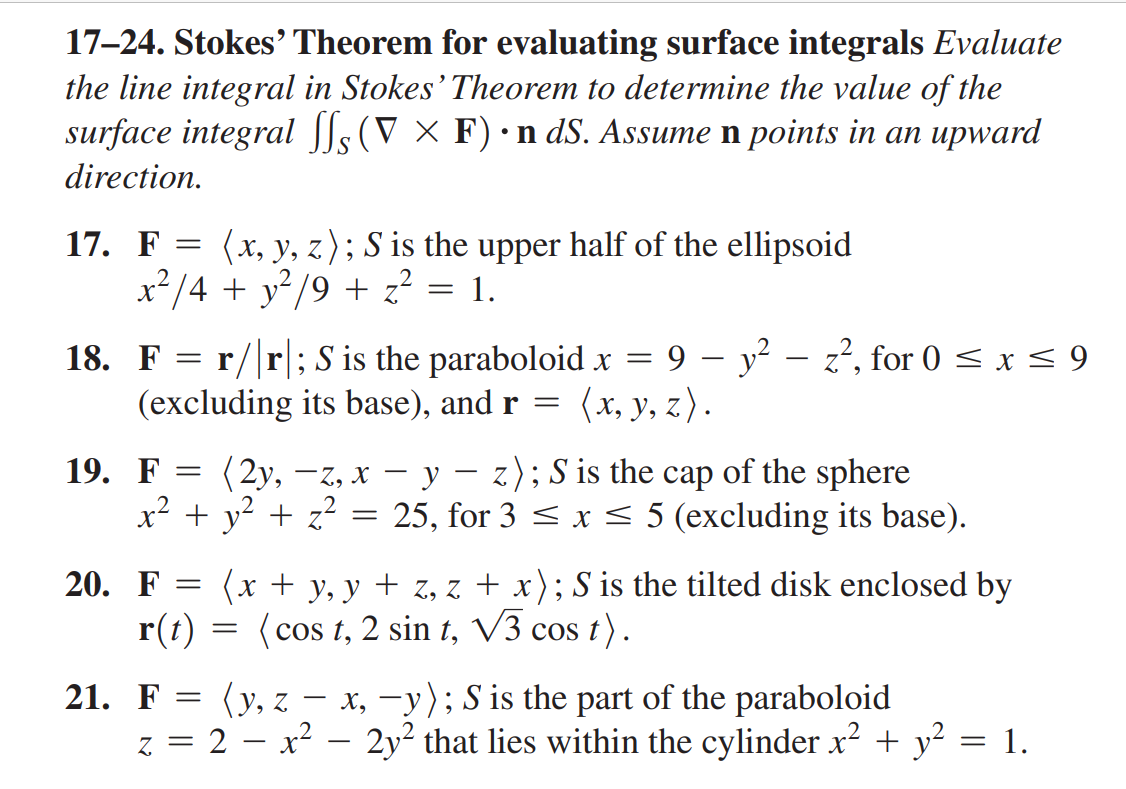 Solved 17-24. Stokes' Theorem for evaluating surface | Chegg.com