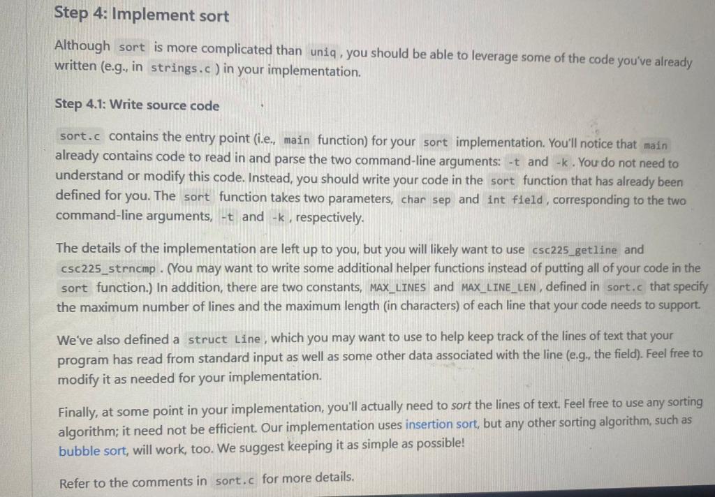 Solved Step 4: Implement sort Although sort is more | Chegg.com