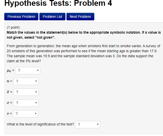 Solved Hypothesis Tests: Problem 14 Previous Problem Problem | Chegg.com