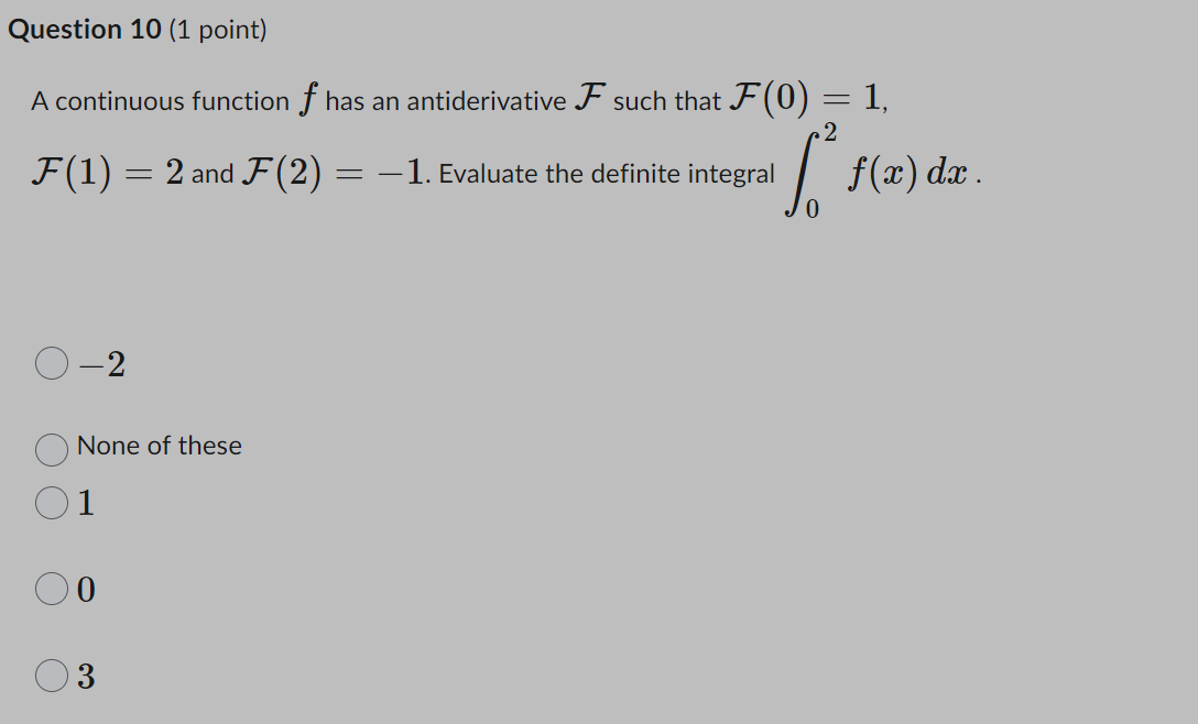 Solved A continuous function f has an antiderivative F such | Chegg.com