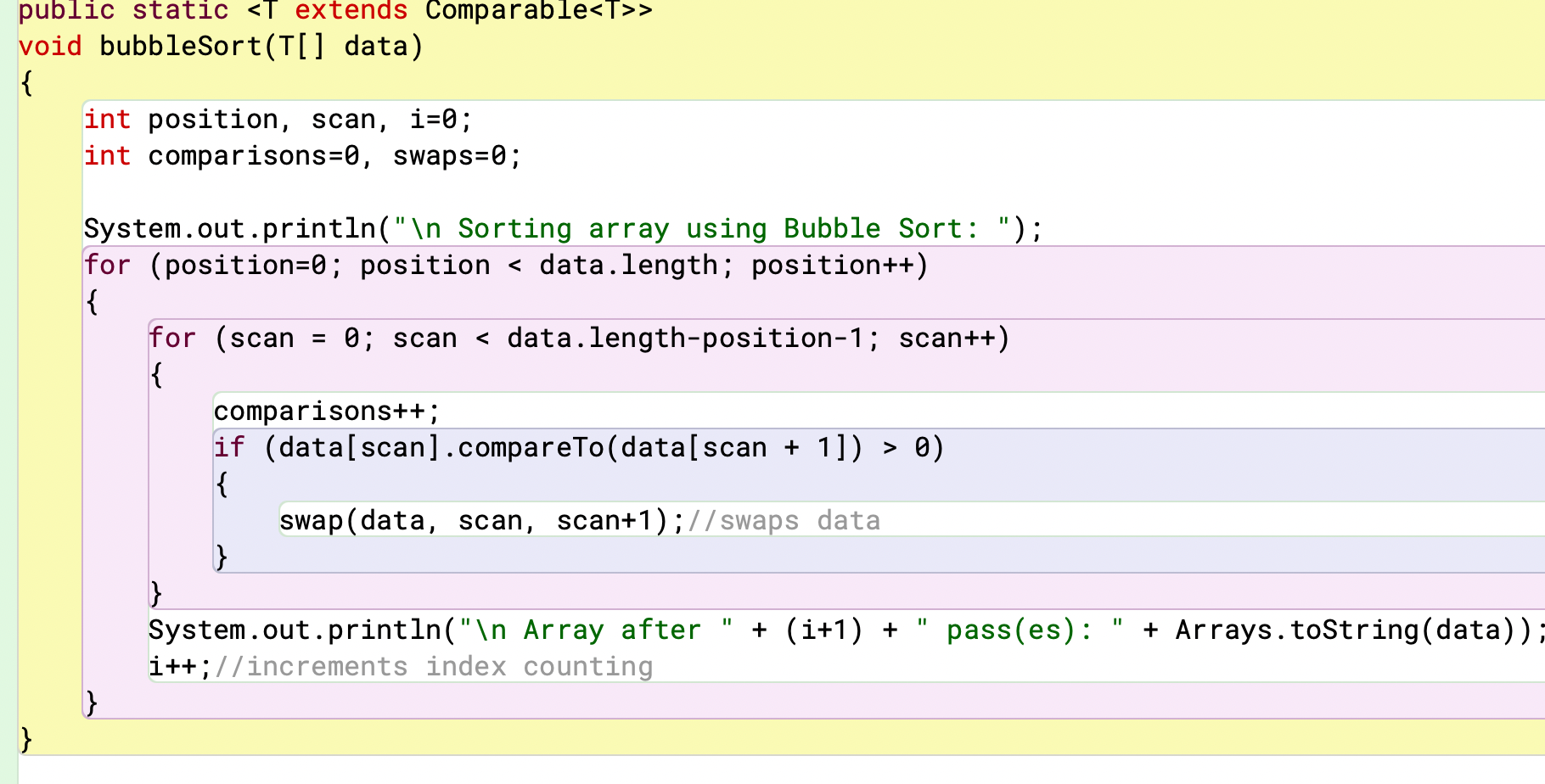 Solved java- I need to count the comparisons and swaps | Chegg.com