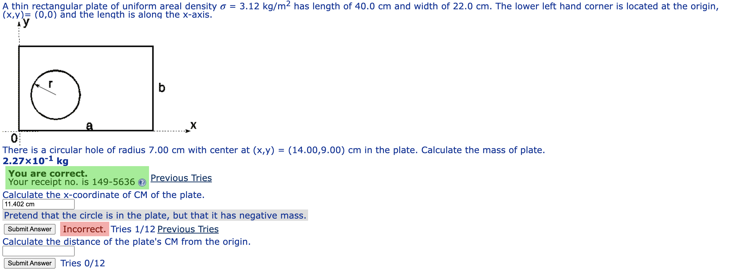 Solved A thin rectangular plate of uniform areal density | Chegg.com