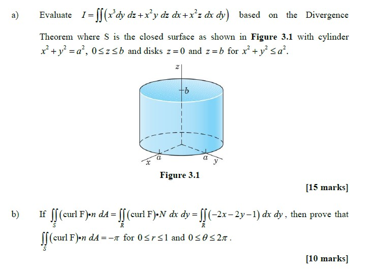 Solved a) Evaluate I = based on the Divergence Theorem | Chegg.com