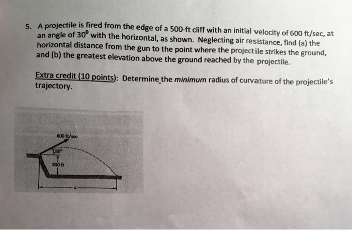 Solved A projectile is fired from the edge of a 500-ft cliff | Chegg.com