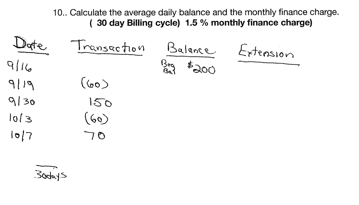 10.. Calculate the average daily balance and the | Chegg.com
