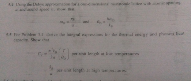 Solved 5.4 Using the Debye approximation for a | Chegg.com