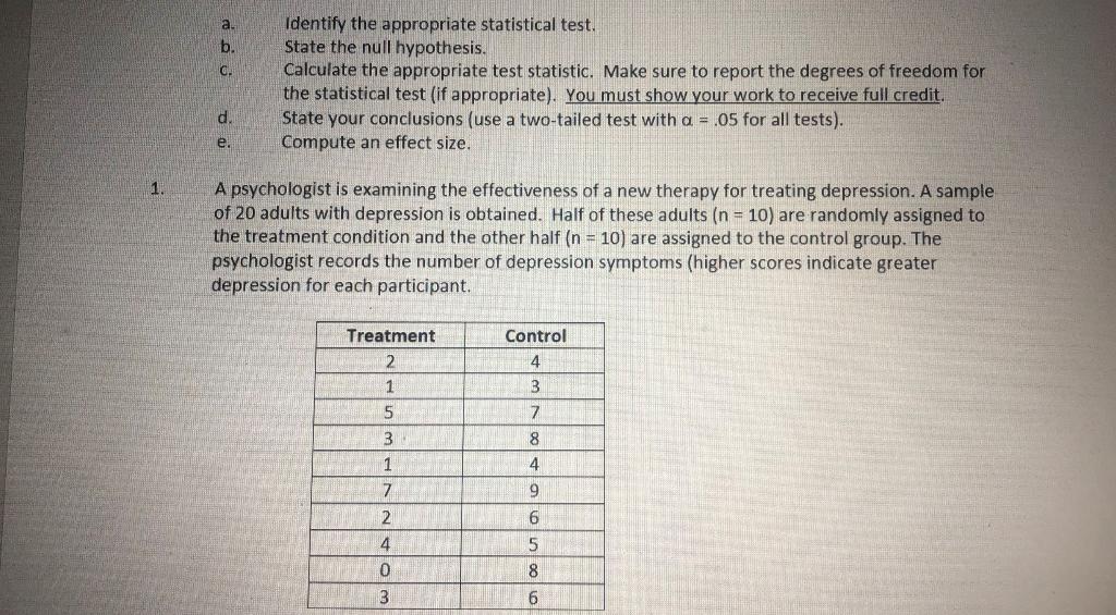 Solved a b. G. Identify the appropriate statistical test. | Chegg.com