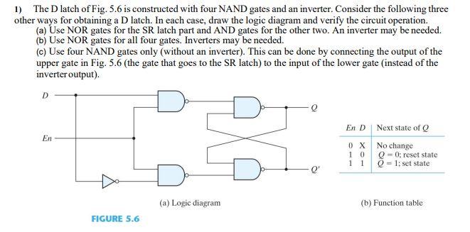 Solved 1) The D latch of Fig. 5.6 is constructed with four | Chegg.com