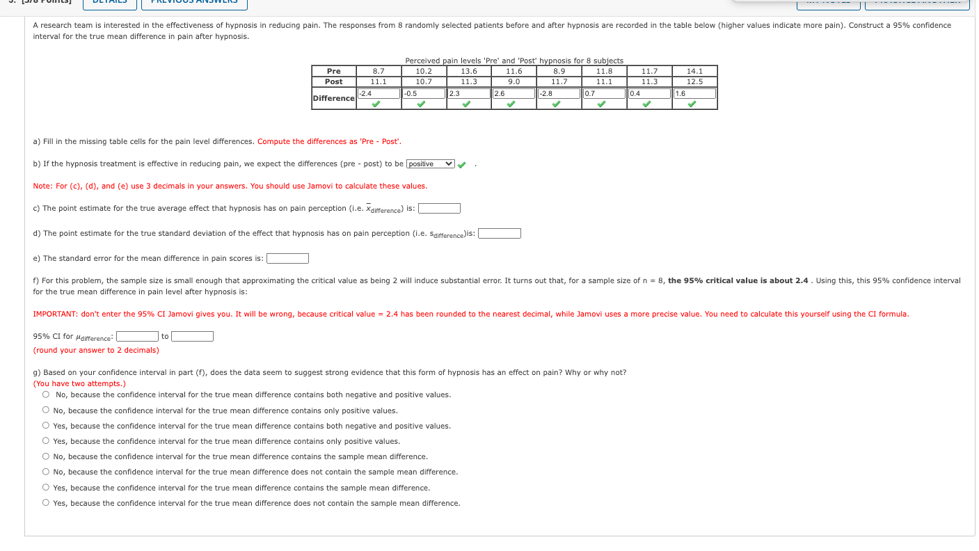 Solved interval for the true mean difference in pain after | Chegg.com
