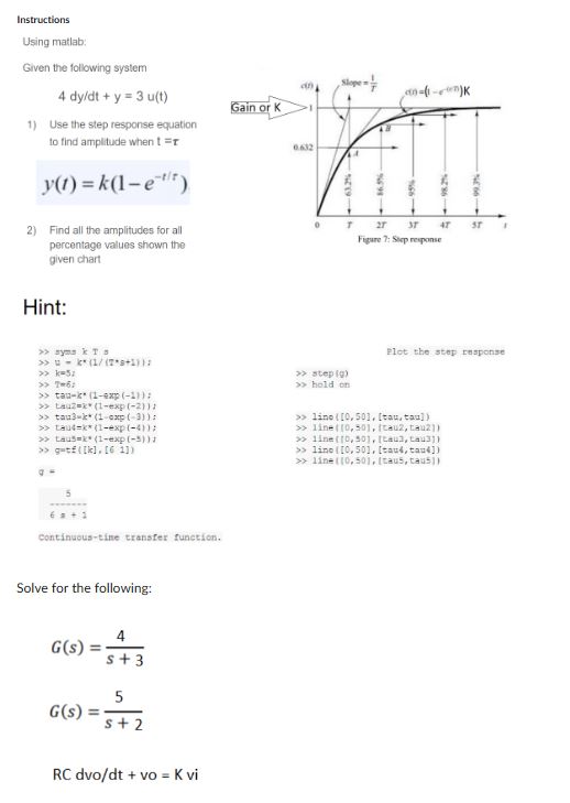 Solved InstructionsUsing matlab:Given the following | Chegg.com