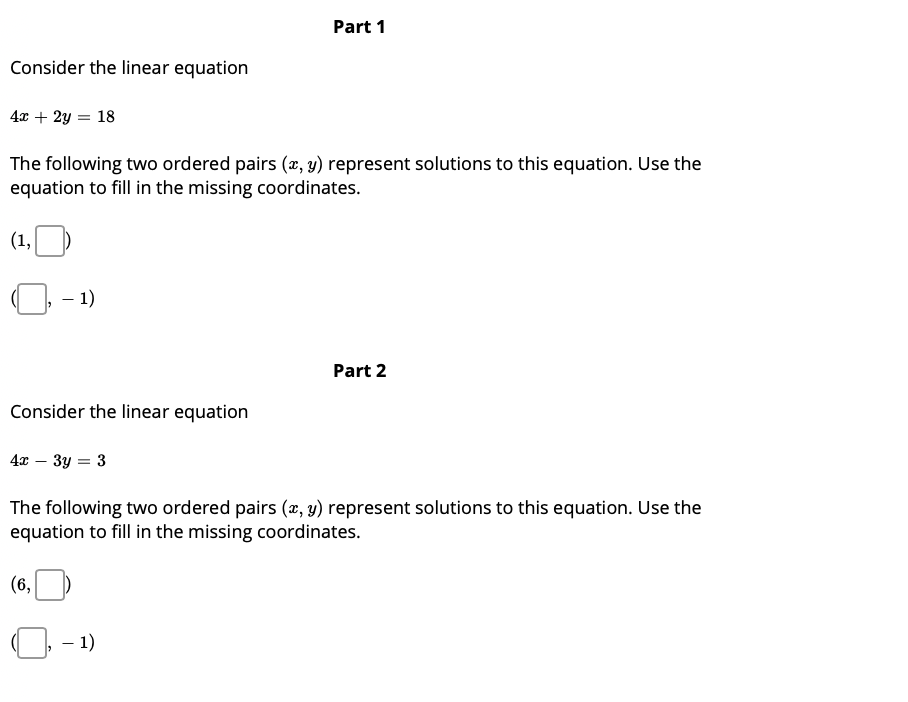 Solved Part 1 Consider the linear equation 4x + 2y = 18 The | Chegg.com
