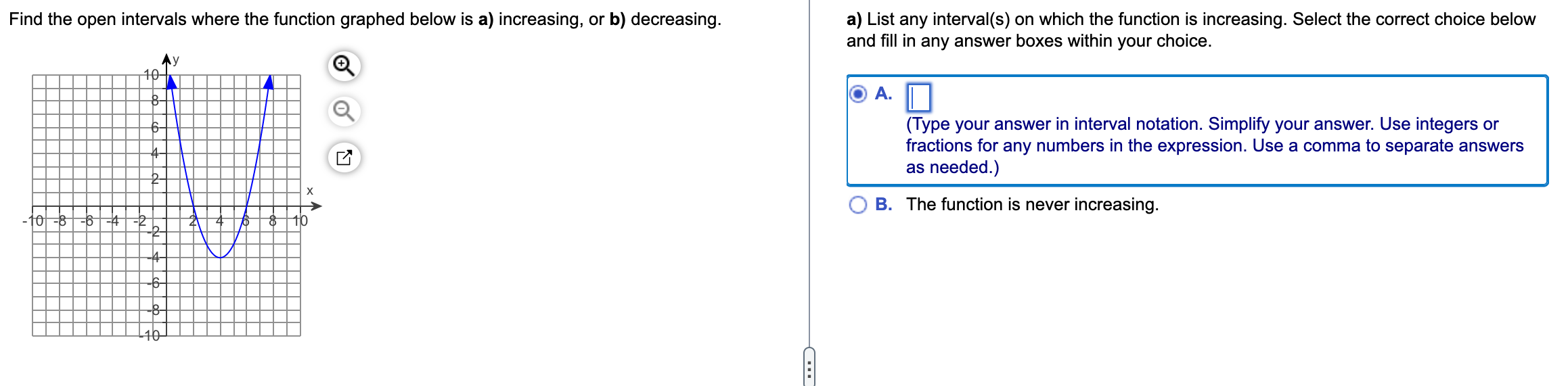 Solved Find the open intervals where the function graphed | Chegg.com