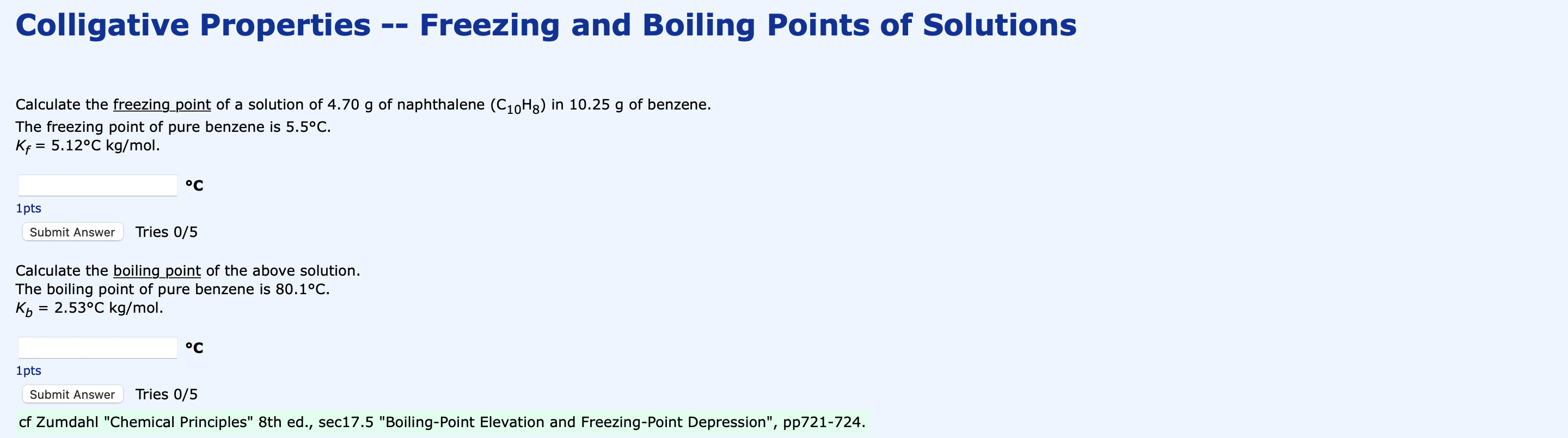 Solved Colligative Properties -- Freezing and Boiling Points | Chegg.com