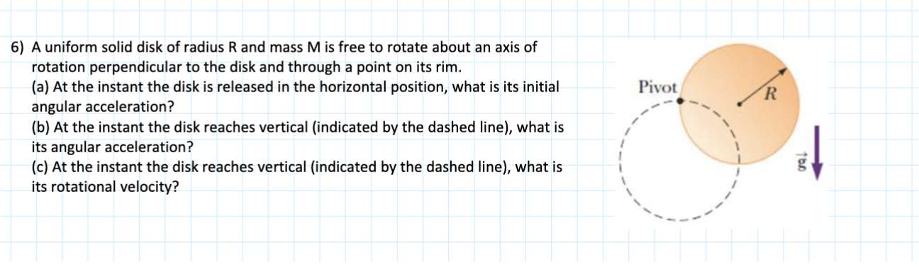 Solved by an EXPERT 6) ﻿A uniform solid disk of radius \( ﻿R \) ﻿and mass | Chegg.com
