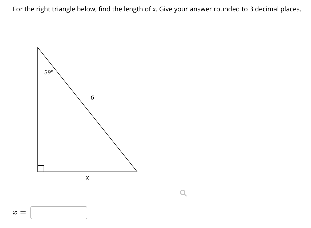 Solved For the right triangle below, find the length of x. | Chegg.com
