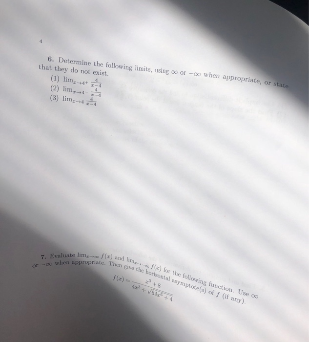 Solved 6. Determine the following limits, using oo or -o | Chegg.com