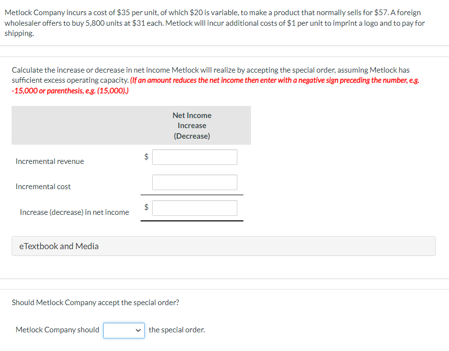 Solved Metlock Company incurs a cost of $35 per unit, of | Chegg.com