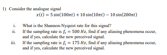 1) Consider the analogue signal | Chegg.com