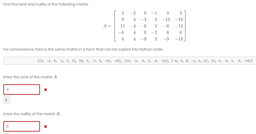 Solved Find the rank and nullity of the following matrix: A= | Chegg.com