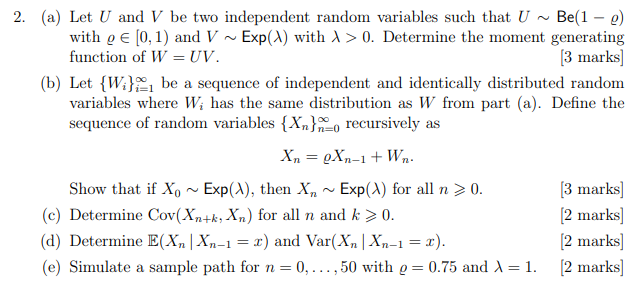Solved N n=0 2. (a) Let U and V be two independent random | Chegg.com