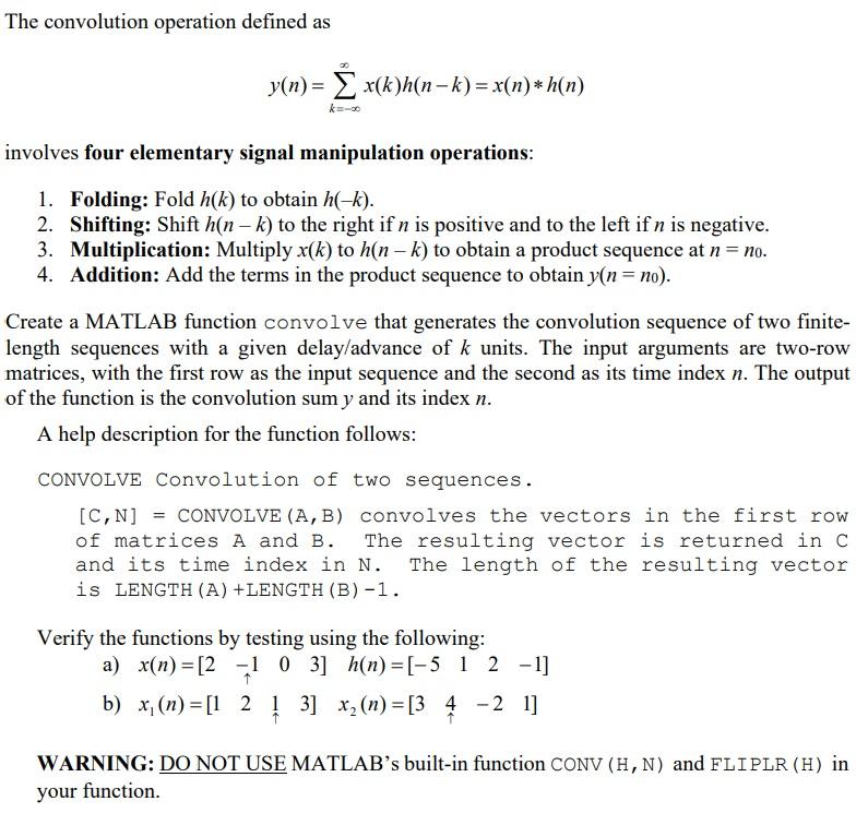The convolution operation defined as y(n)= x(k) | Chegg.com