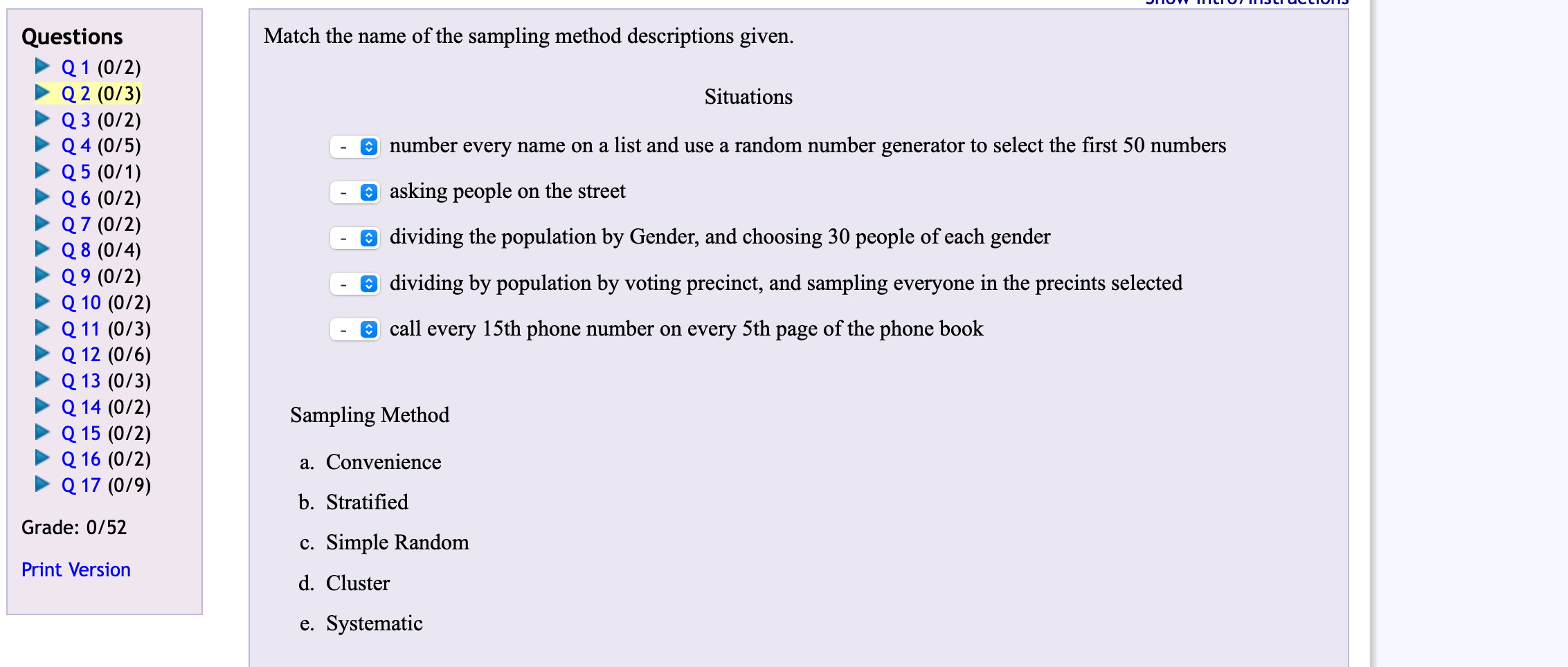 Solved Match the name of the sampling method descriptions | Chegg.com
