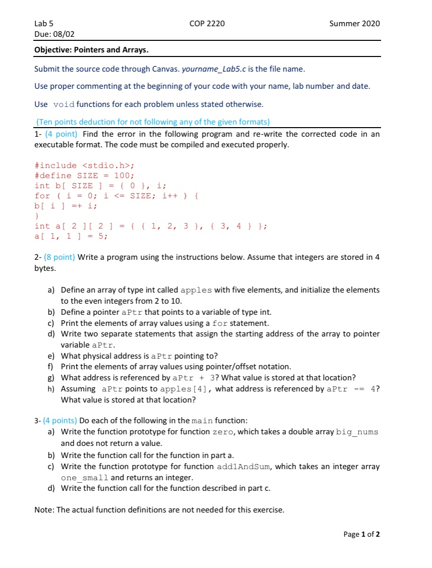Solved COP 2220 Summer 2020 Lab 5 Due: 08/02 Objective: | Chegg.com