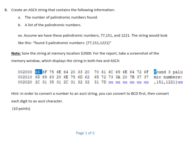 B. Create an ASCII string that contains the following | Chegg.com