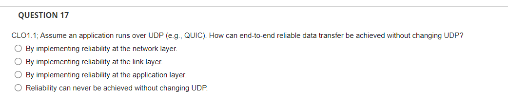 Solved CLO1.1; Assume an application runs over UDP (e.g., | Chegg.com