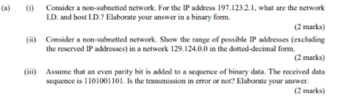 Solved (a) (1) Consider a non-subnetted network. For the IP | Chegg.com