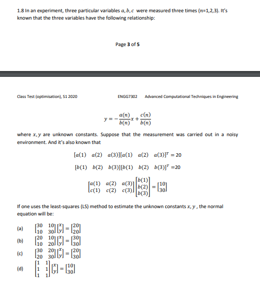 Solved 1.8 In an experiment, three particular variables | Chegg.com