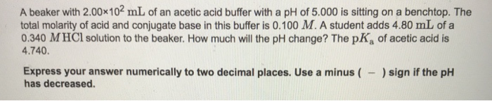 Solved A beaker with 2.00x102 mL of an acetic acid buffer | Chegg.com
