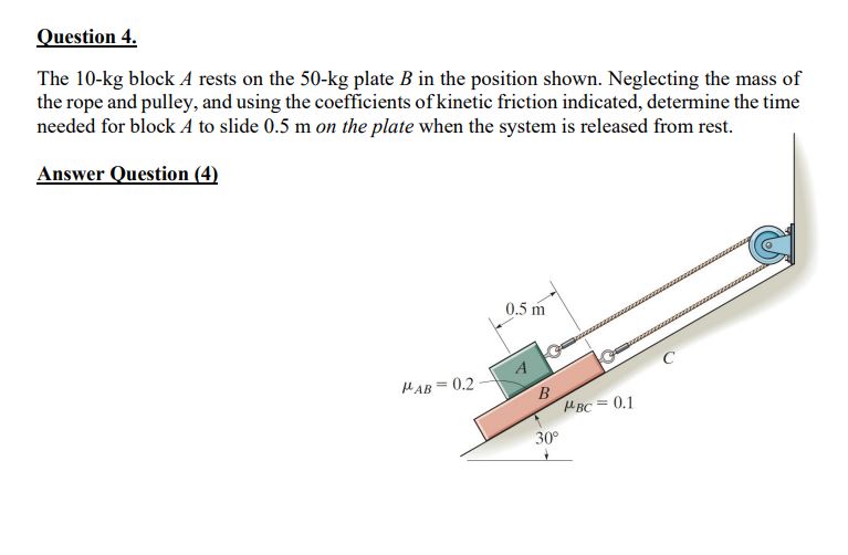 Solved The 10−kg block A rests on the 50−kg plate B in the | Chegg.com