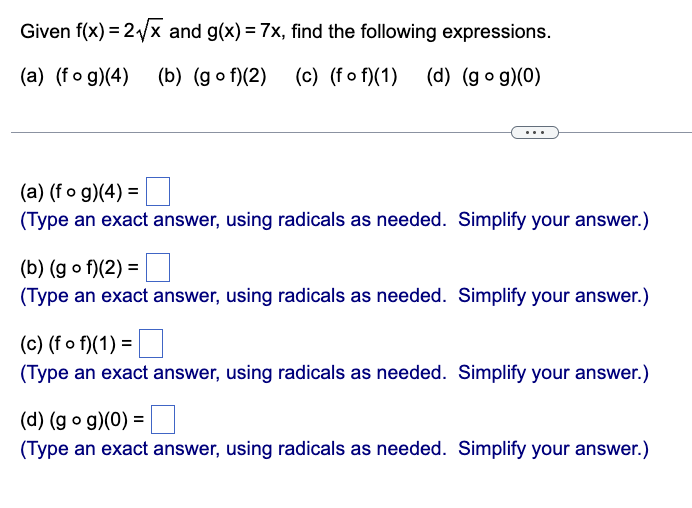 Solved Given f(x)=2x and g(x)=7x, find the following | Chegg.com