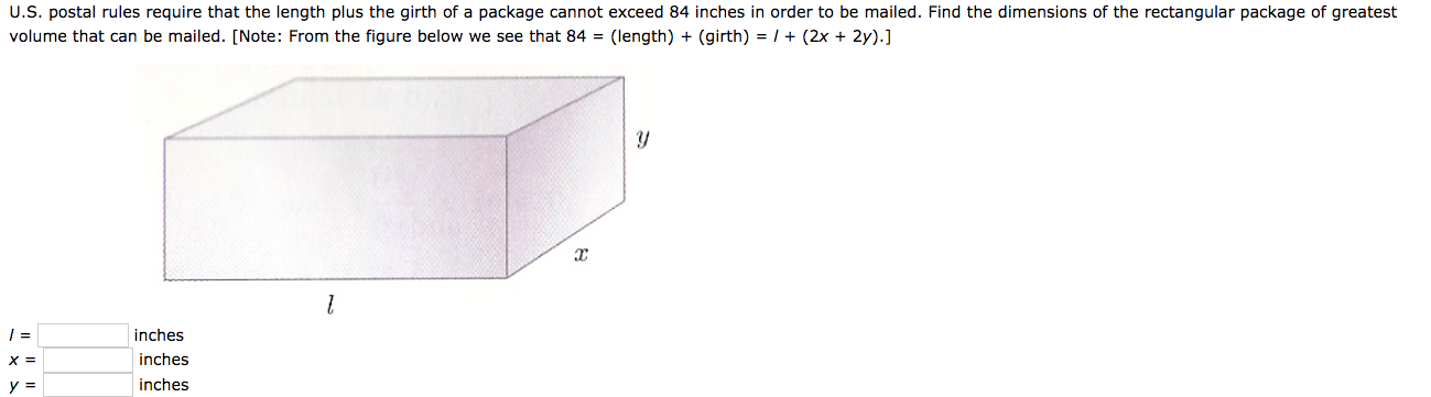 Solved U.S. postal rules require that the length plus the | Chegg.com