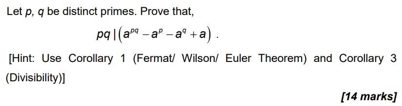 Solved Let p,q be distinct primes. Prove that, | Chegg.com